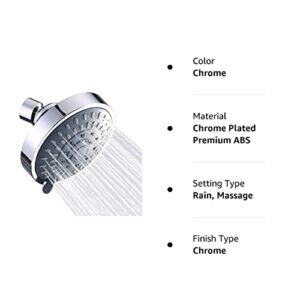 Shower Head High Pressure Rain Fixed Showerhead 5-Setting with Adjustable Metal Swivel Ball Joint - Relaxed Shower Experience Even at Low Water Flow & Pressure Aisoso