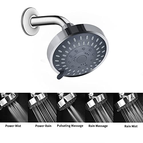 Shower Head High Pressure Rain Fixed Showerhead 5-Setting with Adjustable Metal Swivel Ball Joint - Relaxed Shower Experience Even at Low Water Flow & Pressure Aisoso