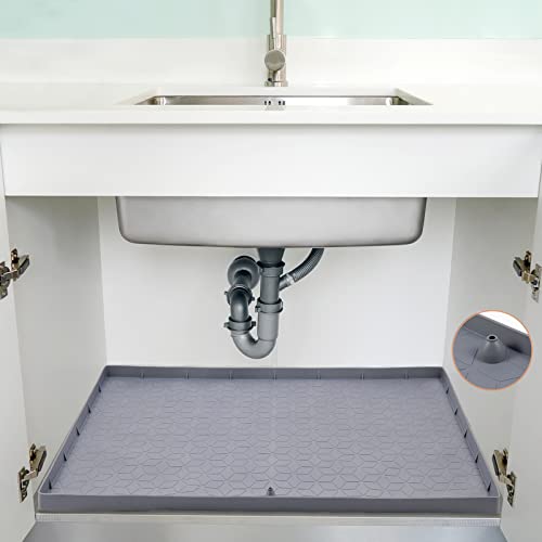 Under Sink Mat 34 x 22 Inch for Kitchen, Silicone Watrproof Under Sink Liner Kitchen Cabinet Shelf Protector Sink Drip Tray Bathroom Cabinet Undersink Mat