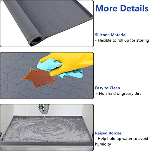 Under Sink Mat 34 x 22 Inch for Kitchen, Silicone Watrproof Under Sink Liner Kitchen Cabinet Shelf Protector Sink Drip Tray Bathroom Cabinet Undersink Mat