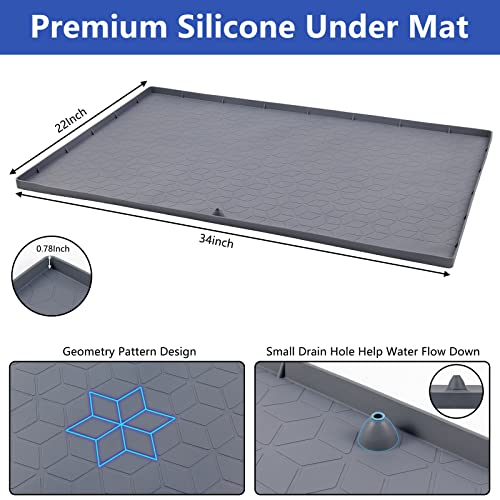 Under Sink Mat 34 x 22 Inch for Kitchen, Silicone Watrproof Under Sink Liner Kitchen Cabinet Shelf Protector Sink Drip Tray Bathroom Cabinet Undersink Mat