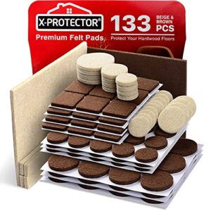 felt furniture pads x-protector 133 pcs premium furniture pads – felt pads furniture feet best wood floor protectors – protect your hardwood & laminate flooring!