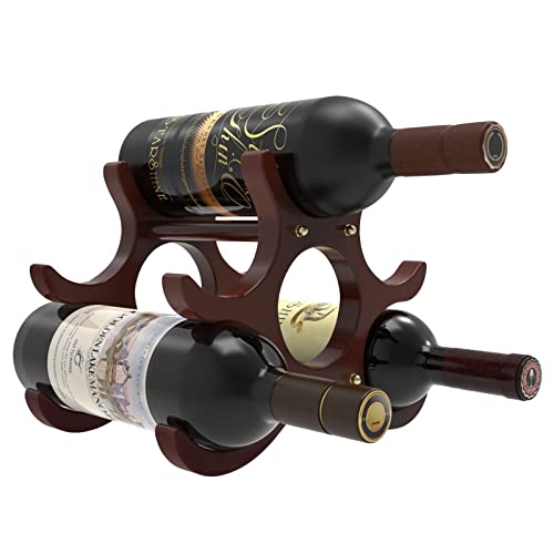 KONKY Wooden Wine Rack Countertop, 6 Bottles Floor Freestanding Wine Holder Stand Wine Bottle Holder Wine Storage Display Shelves for Kitchen, Pantry, Bar - Space Saver Protector for Red & White Wine