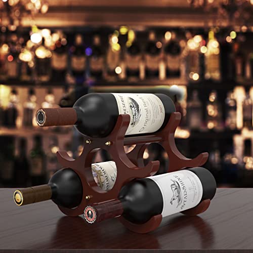 KONKY Wooden Wine Rack Countertop, 6 Bottles Floor Freestanding Wine Holder Stand Wine Bottle Holder Wine Storage Display Shelves for Kitchen, Pantry, Bar - Space Saver Protector for Red & White Wine