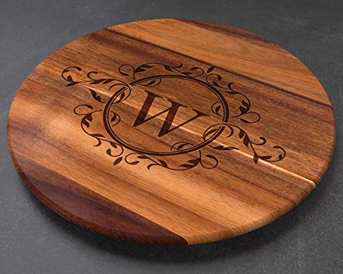 Lazy Susan Turntable, Engraved with Your Initial, Large 16" or 18” Wood Lazy Susan, Family Name Gifts, Laser Etched Wood