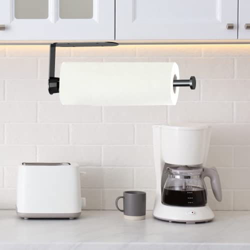 Paper Towel Holder Under Cabinet Wall Mount Paper Towel Holders with Damping Kitchen Under Counter Paper Towels Rack with Self-Adhesive and Screw One-Handed Operation for Kitchen Bathroom