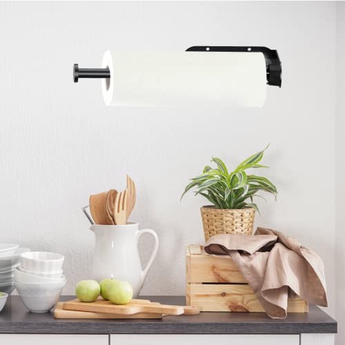 Paper Towel Holder Under Cabinet Wall Mount Paper Towel Holders with Damping Kitchen Under Counter Paper Towels Rack with Self-Adhesive and Screw One-Handed Operation for Kitchen Bathroom