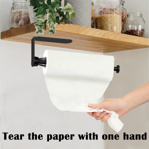 Paper Towel Holder Under Cabinet Wall Mount Paper Towel Holders with Damping Kitchen Under Counter Paper Towels Rack with Self-Adhesive and Screw One-Handed Operation for Kitchen Bathroom