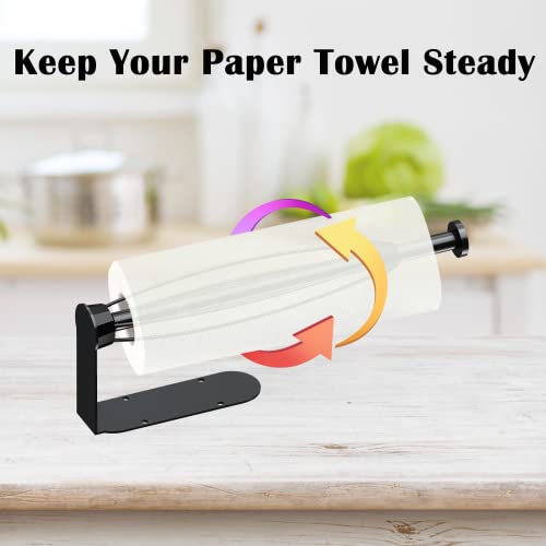 Paper Towel Holder Under Cabinet Wall Mount Paper Towel Holders with Damping Kitchen Under Counter Paper Towels Rack with Self-Adhesive and Screw One-Handed Operation for Kitchen Bathroom