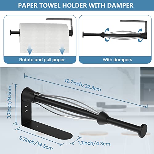 Paper Towel Holder Under Cabinet Mount & Wall Mount, Stainless Steel Paper Towel Rack for Bathroom & Kitchen Toilet Paper Holder with Adhesives and Screws - Black