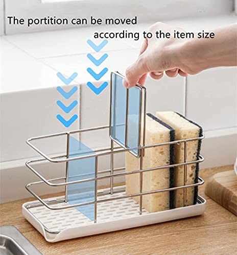 Stainless Steel Sponge Holder For Sink Kitchen Sink Organizer,Sink Tray Drainer Rack For Countertop Or Wall-Stick With Dish Drainer Keep Dry (White)