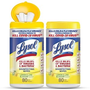 lysol disinfectant wipes, multi-surface antibacterial cleaning wipes, for disinfecting and cleaning, lemon and lime blossom, 80 count (pack of 2)​