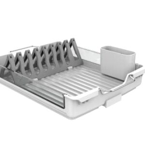 EMT ETRENDS Large Capacity Dish Drying Rack,Rust Resistant Dish Rack for Kitchen, Compact and Foldaway Dish Drainer with Removable Drainboard, Utensil/Cutlery Holder , Plastic, White