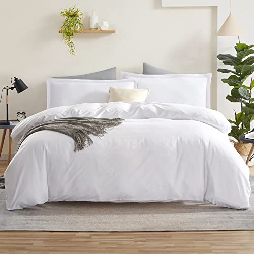 Nestl White Duvet Cover Queen Size - Soft Queen Duvet Cover Set, 3 Piece Double Brushed Queen Size Duvet Covers with Button Closure, 1 Duvet Cover 90x90 inches and 2 Pillow Shams