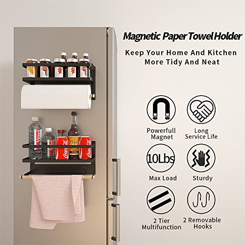 Magnetic Paper Towel Holder for Refrigerator Magnetic Kitchen Towel Bar,Storage Organizer Magnetic Paper Towel Rack Multi Function for Kitchen,Bathroom, Drill Free (Medium, Black)