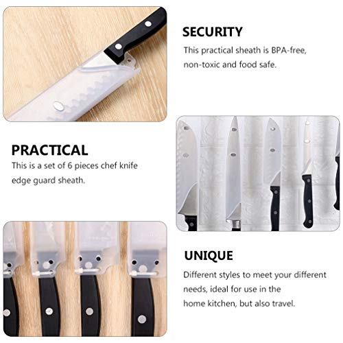 Cabilock 6pcs Universal Knives Edge Guards Clear Plastic Knives Sleeves Blades Protectors Storage Blocks Kitchen Utility Cutlery Accessories