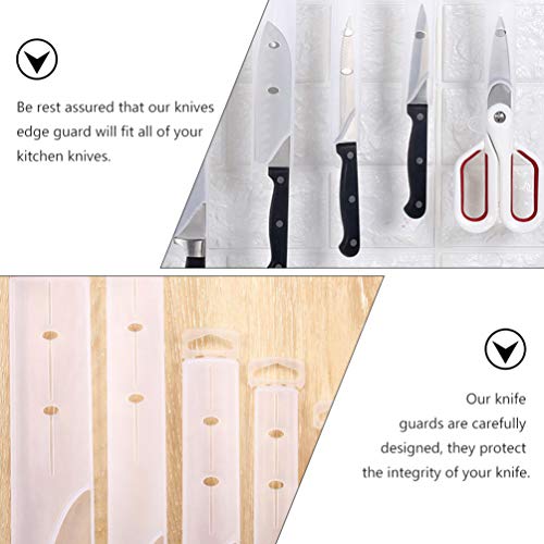 Cabilock 6pcs Universal Knives Edge Guards Clear Plastic Knives Sleeves Blades Protectors Storage Blocks Kitchen Utility Cutlery Accessories