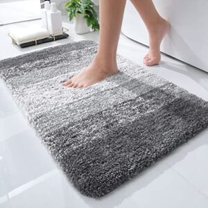 olanly luxury bathroom rug mat, extra soft and absorbent microfiber bath rugs, non-slip plush shaggy bath carpet, machine wash dry, bath mats for bathroom floor, tub and shower, 16×24, grey