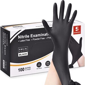 schneider nitrile exam gloves, black, 4 mil, latex-free, disposable gloves for medical examination, cleaning gloves, food prep gloves, powder-free, food safe rubber gloves, 100-ct box (large)