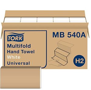 tork multifold hand towel white h2, universal, 100% recycled fibers, 16 x 250 towels, mb540a