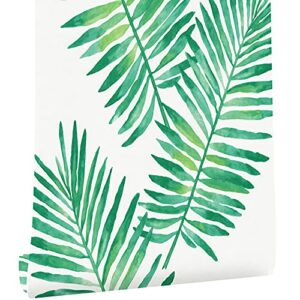 hoyoyo tropical shrub leaves self-adhesive liner paper, white, greens tropical shrub leaves removable peel and stick dresser cabinets furniture table desk home decor 17.8 x 118 inch