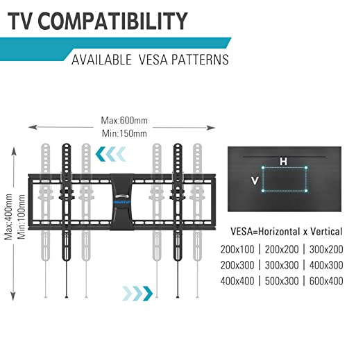 MOUNTUP UL Listed TV Wall Mount, Tilting TV Mount Bracket for Most 37-75 Inch Flat Screen/Curved TV Low Profile Wall Mount Saving Space Max VESA 600x400mm Hold up to 99 lbs Fit 16" 18" 24" Stud MU0008