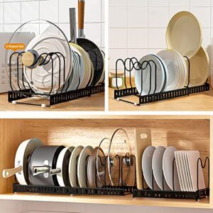 BIEOFFEI Expandable Pots and Pans Organizer for Cabinet, Pan Organizer Pot Lid Organizer with 13 Adjustable Compartment for Kitchen (Black)