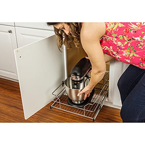 Hardware Resources MBPO21-R Assembled Single Sliding Pullout Steel Metal Wire Basket Organizer for Kitchen Cabinets Polished Chrome (18" for 21" Cabinet)