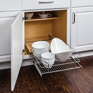 Hardware Resources MBPO21-R Assembled Single Sliding Pullout Steel Metal Wire Basket Organizer for Kitchen Cabinets Polished Chrome (18" for 21" Cabinet)