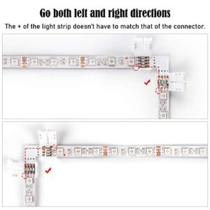 L Shape 4-Pin LED Connectors 10-Pack JACKYLED 10mm Wide Right Angle Corner Connectors Solderless Adapter Connector Terminal Extension with 22Pcs Clips for 3528/5050 SMD RGB 4 Conductor LED Light Strips