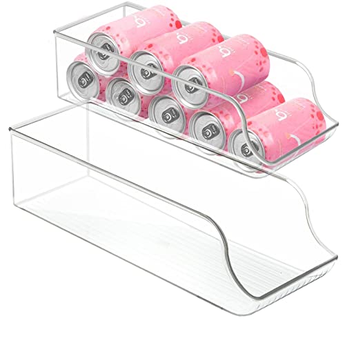 Soda Can Organizer for Refrigerator - Clear Storage Bins for Kitchen, Freezer, Countertops, and Cabinets - Shatter-Proof Plastic Can Dispenser - Beverage Rack Holds Up To 9 Cans | Set of 2