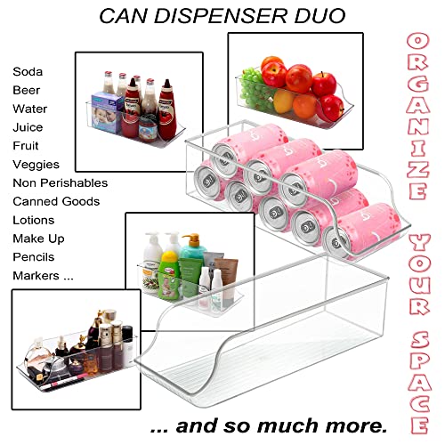 Soda Can Organizer for Refrigerator - Clear Storage Bins for Kitchen, Freezer, Countertops, and Cabinets - Shatter-Proof Plastic Can Dispenser - Beverage Rack Holds Up To 9 Cans | Set of 2