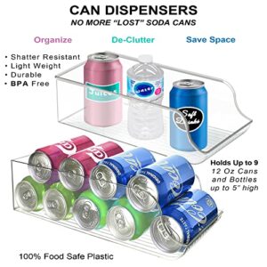 Soda Can Organizer for Refrigerator - Clear Storage Bins for Kitchen, Freezer, Countertops, and Cabinets - Shatter-Proof Plastic Can Dispenser - Beverage Rack Holds Up To 9 Cans | Set of 2