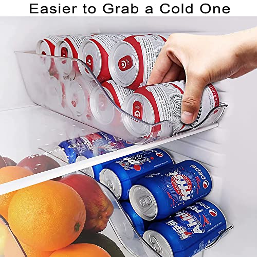 Soda Can Organizer for Refrigerator - Clear Storage Bins for Kitchen, Freezer, Countertops, and Cabinets - Shatter-Proof Plastic Can Dispenser - Beverage Rack Holds Up To 9 Cans | Set of 2