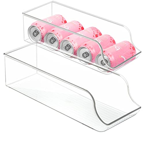 Soda Can Organizer for Refrigerator - Clear Storage Bins for Kitchen, Freezer, Countertops, and Cabinets - Shatter-Proof Plastic Can Dispenser - Beverage Rack Holds Up To 9 Cans | Set of 2