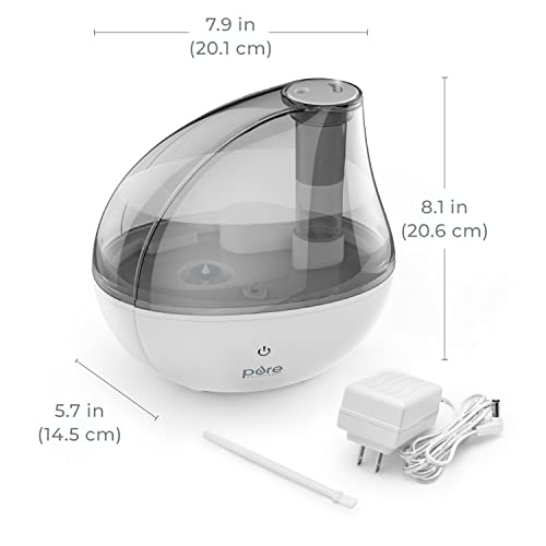 Pure Enrichment® MistAire™ Silver Ultrasonic Cool Mist Humidifier for Bedroom, Office, Nursery & Indoor Plants - Lasts Up to 25 Hours, Whisper-Quiet Operation, Optional Night Light, & Auto Shut-Off