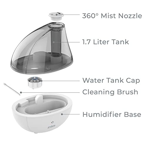 Pure Enrichment® MistAire™ Silver Ultrasonic Cool Mist Humidifier for Bedroom, Office, Nursery & Indoor Plants - Lasts Up to 25 Hours, Whisper-Quiet Operation, Optional Night Light, & Auto Shut-Off