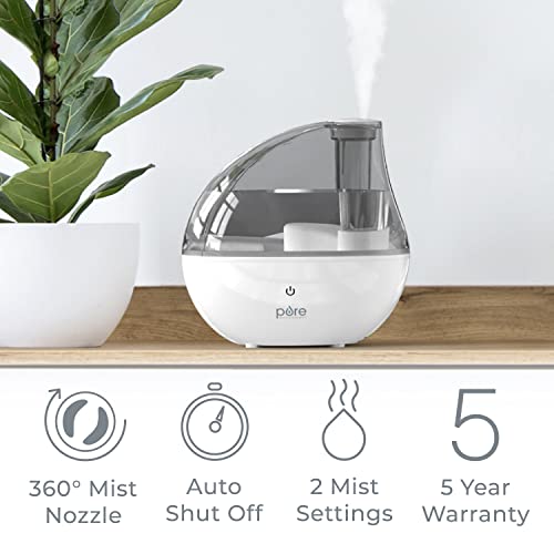 Pure Enrichment® MistAire™ Silver Ultrasonic Cool Mist Humidifier for Bedroom, Office, Nursery & Indoor Plants - Lasts Up to 25 Hours, Whisper-Quiet Operation, Optional Night Light, & Auto Shut-Off