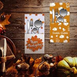 60 Pieces Thanksgiving Utensil Cutlery Holders Give Thanks Cutlery Pouch Holder Cutlery Wraps Bag Silverware Pouch Bags for Autumn Fall Harvest Party Dinner Tableware Centerpiece Table Decor