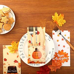 60 Pieces Thanksgiving Utensil Cutlery Holders Give Thanks Cutlery Pouch Holder Cutlery Wraps Bag Silverware Pouch Bags for Autumn Fall Harvest Party Dinner Tableware Centerpiece Table Decor