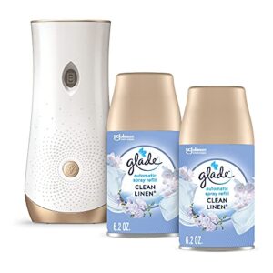 glade automatic spray refill and holder kit, air freshener for home and bathroom, clean linen, 6.2 oz, 2 count