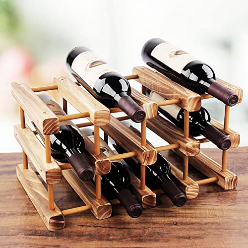 IWNTWY Wine Racks Countertop, 12 Wine Bottle Holder Stand, Freestanding Floor Wine Storage Shelf, DIY Assembly Wooden Wine Rack Water Bottle Organizer for Home Kitchen Cabinet Bar Wine Gifts