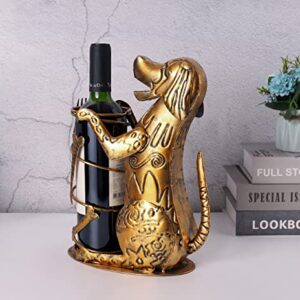 Dorlotou Gold Wine Holder Metal Dog Shaped Wine Rack for Home Dinning Tabletop Decoration Gifts