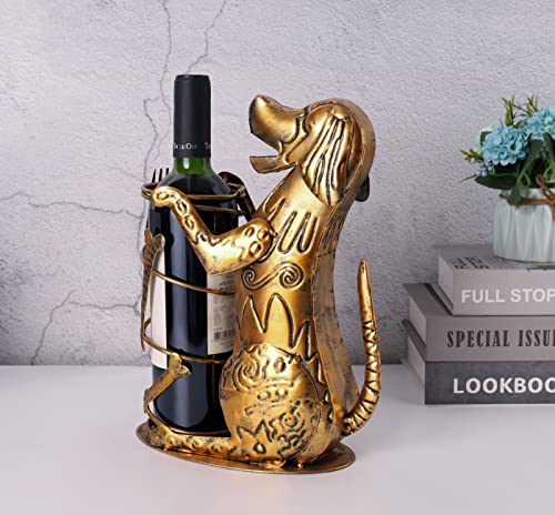 Dorlotou Gold Wine Holder Metal Dog Shaped Wine Rack for Home Dinning Tabletop Decoration Gifts