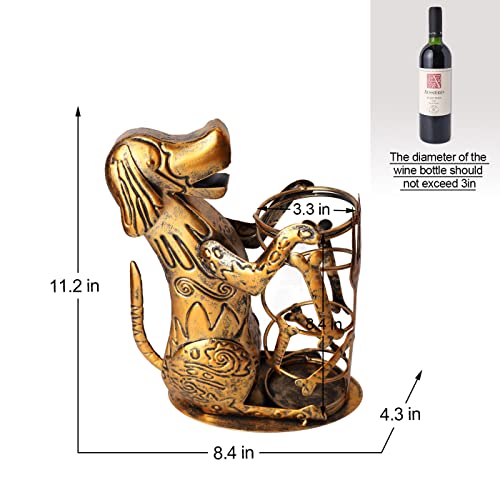 Dorlotou Gold Wine Holder Metal Dog Shaped Wine Rack for Home Dinning Tabletop Decoration Gifts