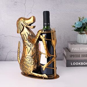 Dorlotou Gold Wine Holder Metal Dog Shaped Wine Rack for Home Dinning Tabletop Decoration Gifts