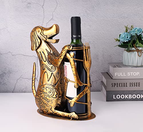 Dorlotou Gold Wine Holder Metal Dog Shaped Wine Rack for Home Dinning Tabletop Decoration Gifts