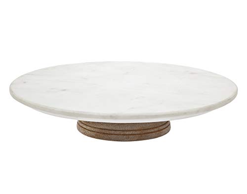 Godinger Revolving Cake Stand Plate for Decorating and Serving, Lazy Susan Wood Marble Rotating Platter