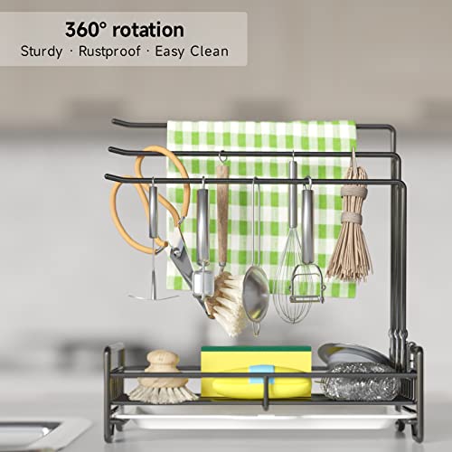 SOFRON Kitchen Sink Caddy Organizer Dish Cloth Holder with Drip Tray and Swivel Rack for Rag Sponge Brush Soap at Kitchen Bathroom