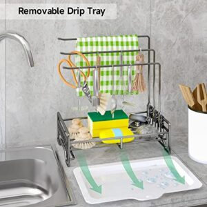 SOFRON Kitchen Sink Caddy Organizer Dish Cloth Holder with Drip Tray and Swivel Rack for Rag Sponge Brush Soap at Kitchen Bathroom